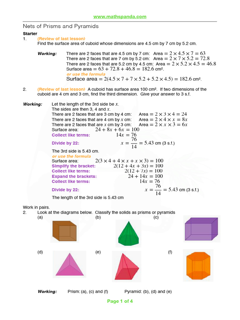 Nets_of_Prisms_and_Pyramids_WES | PDF | Area | Triangle