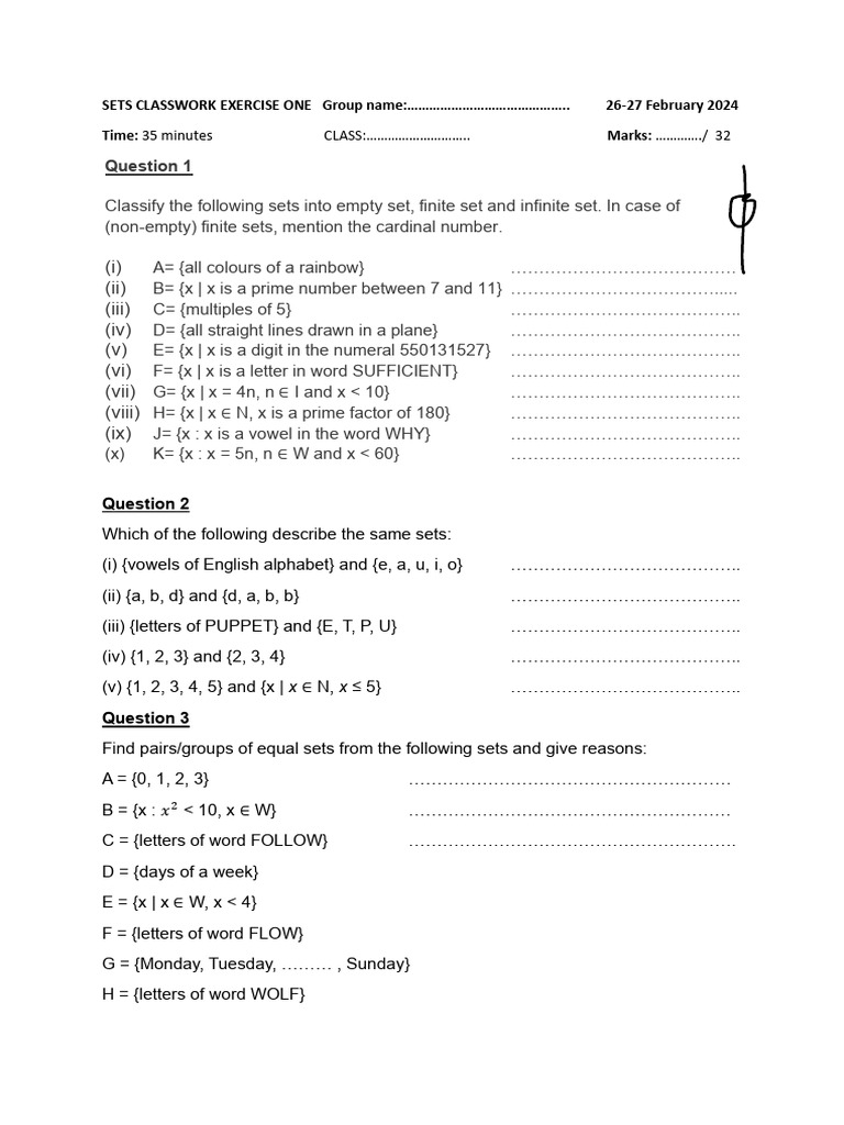 Set Classification and Comparison Exercise | PDF | Infinity | Mathematics