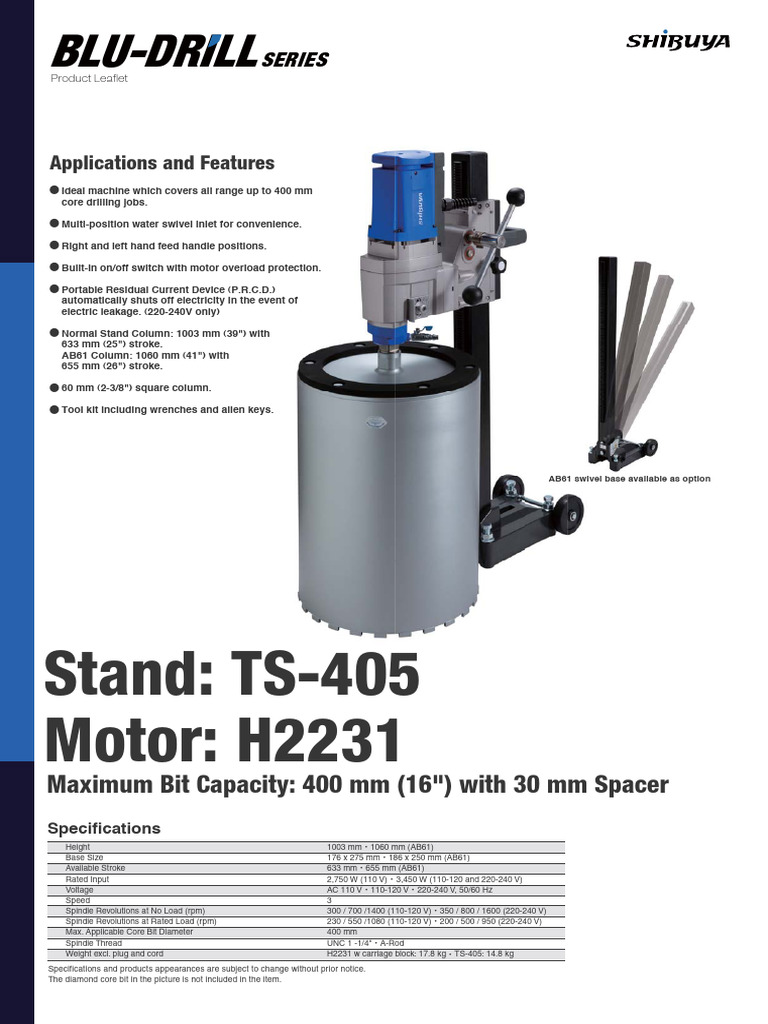 TS-405 H2231 Coring Machine Spec | PDF