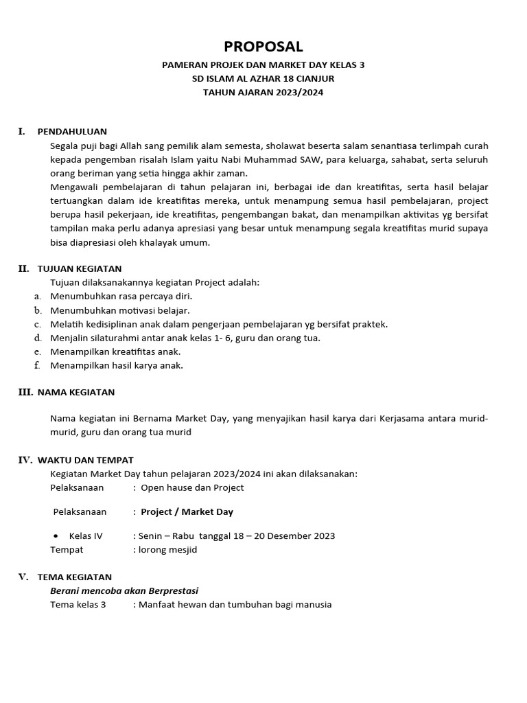PROPOSAL MARKET Day Kls 3 | PDF