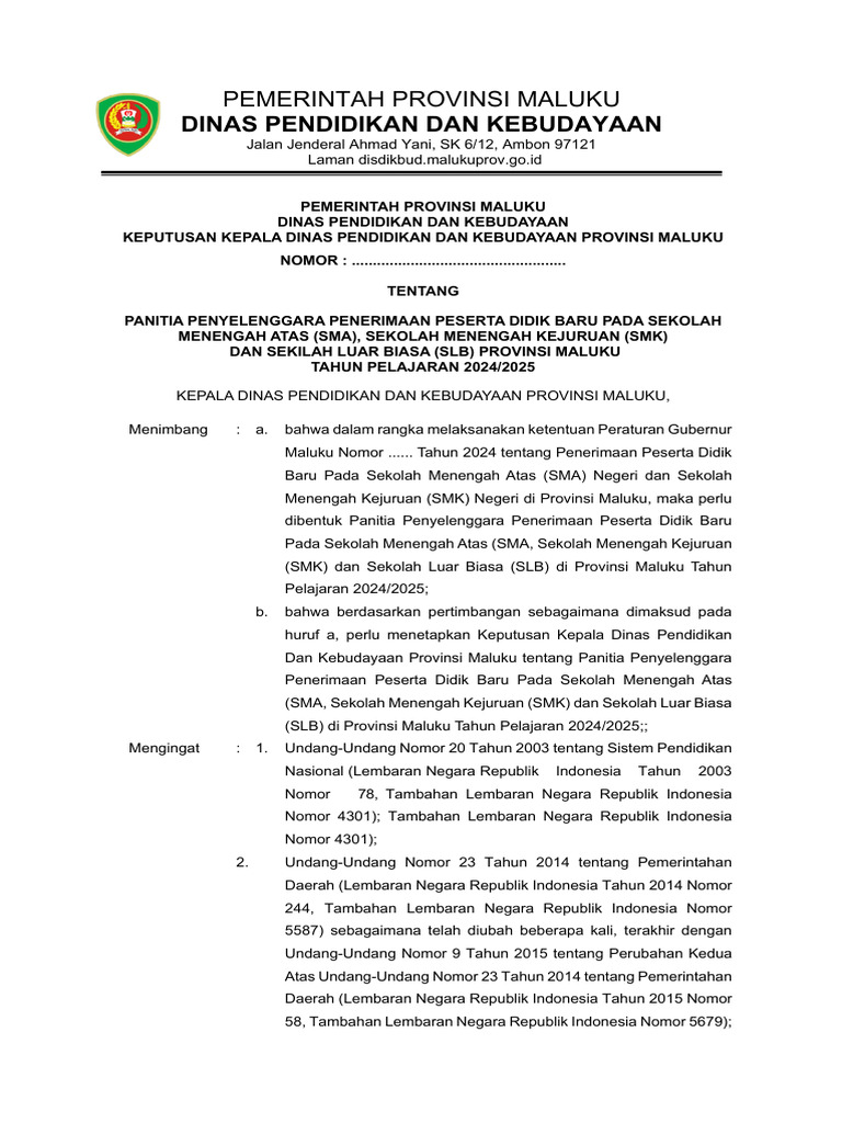 Draft SK Panitia PPDB 2024-2025 | PDF