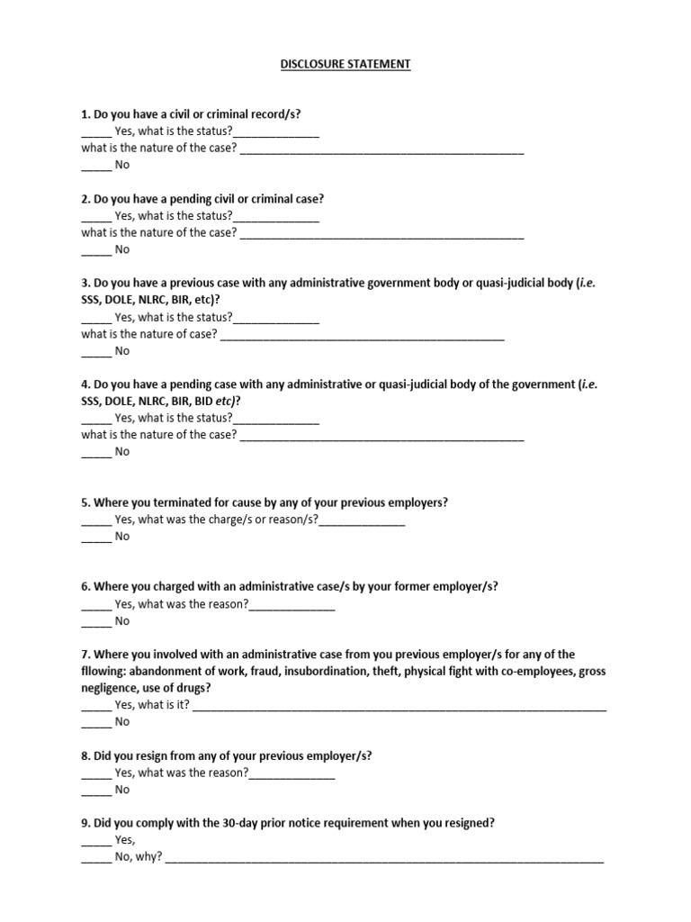 DISCLOSURE STATEMENT | PDF | Crimes | Crime & Violence