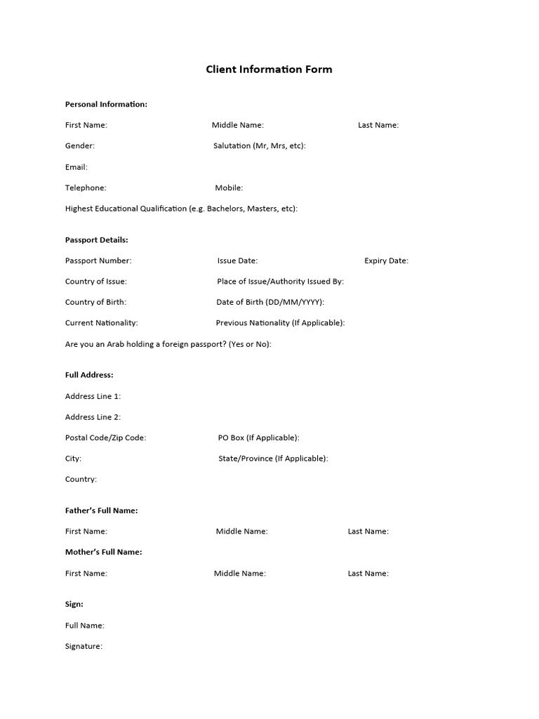 Client Information Form | PDF