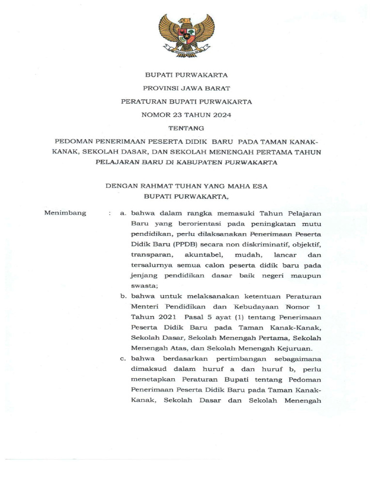 Perbub PPDB Ta 2024-2025 | PDF