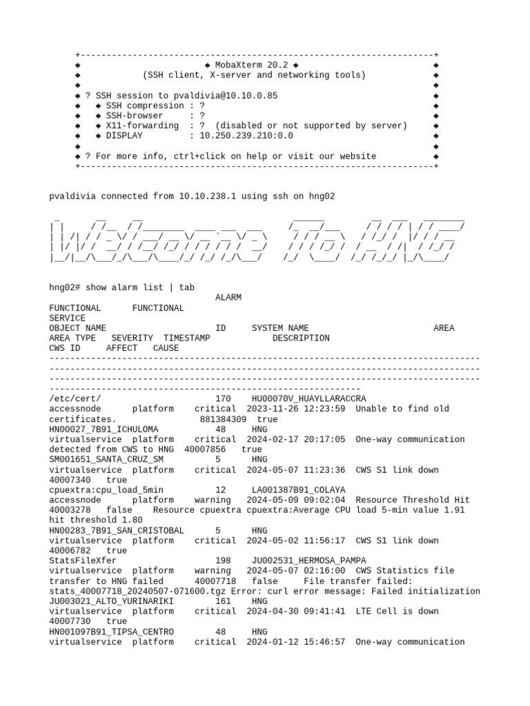 MobaXterm 20.2 SSH Alarms Report | PDF | Computer Engineering | Internet