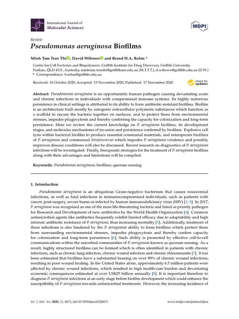 Pseudomonas Aeruginosa - Formarea Biofilmului | PDF | Biofilm ...