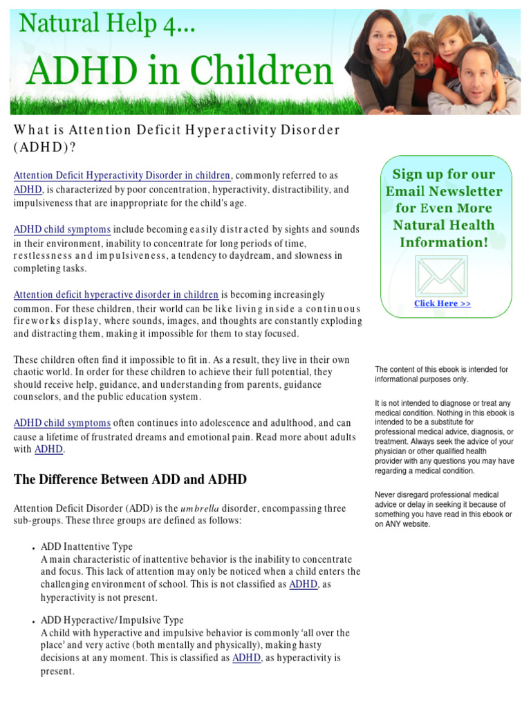 Adhd In Children Natural Help Pdf Attention Deficit Hyperactivity
