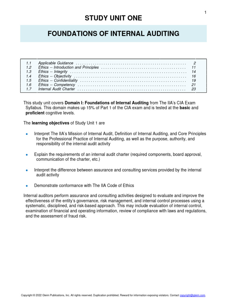CIA CIA1 SU1 Outline | PDF | Internal Audit | Audit