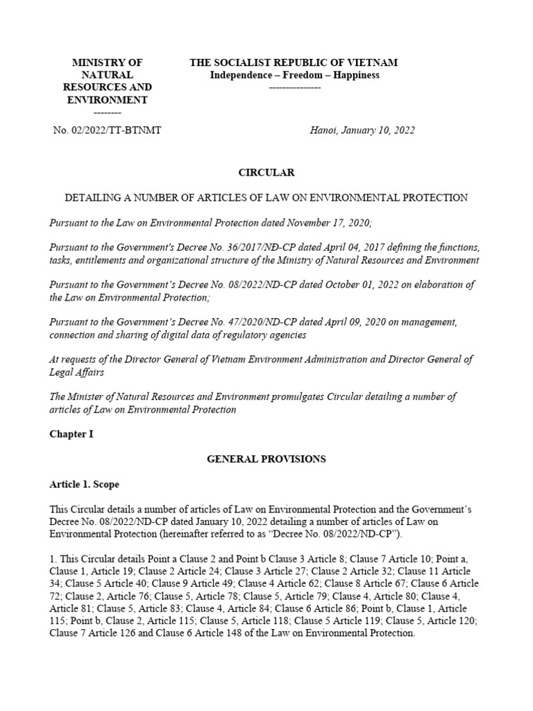 02 2022 TT-BTNMT 507651 | PDF | Waste | Environmental Impact Assessment