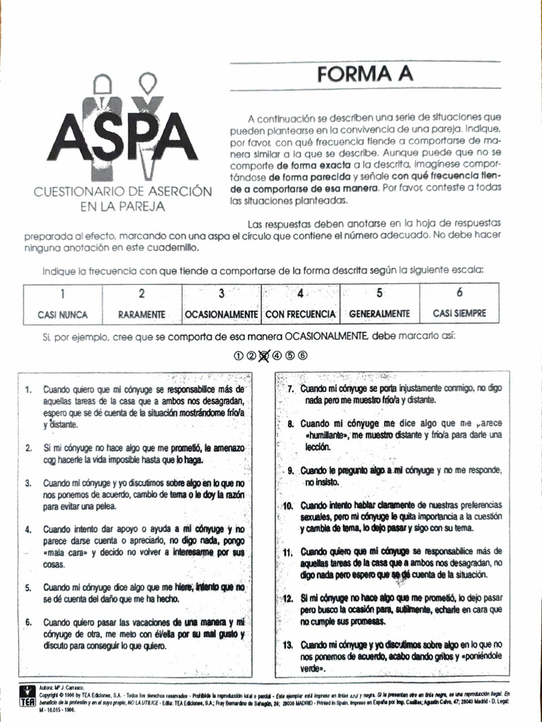 ASPA CUESTIONARIO ASERCIÓN Forma A | PDF