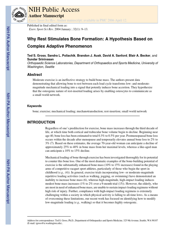 Why Rest Stimulates Bone Formation A Hypothesis Based On Complex ...