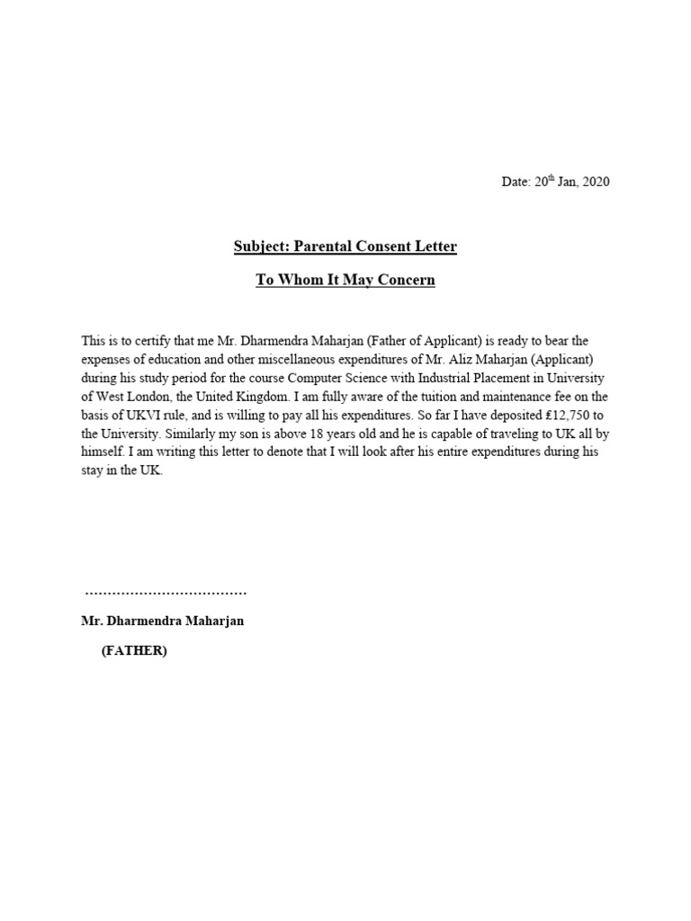 Sample Parental Consent Letter | PDF