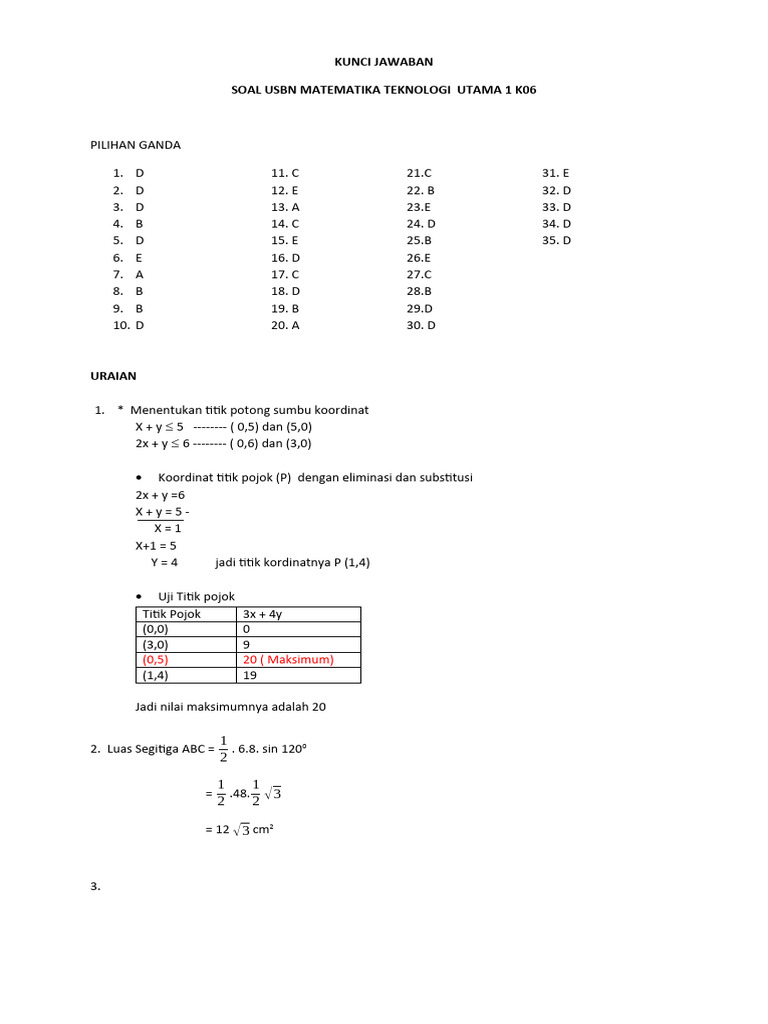 Kunci Jawaban Usbn K06 TKP Utama 1 | PDF