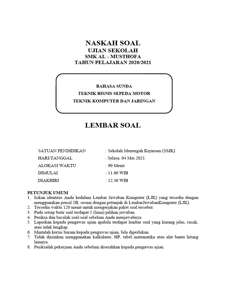 Naskah Soal Usbn K06 TKP Utama 2 | PDF