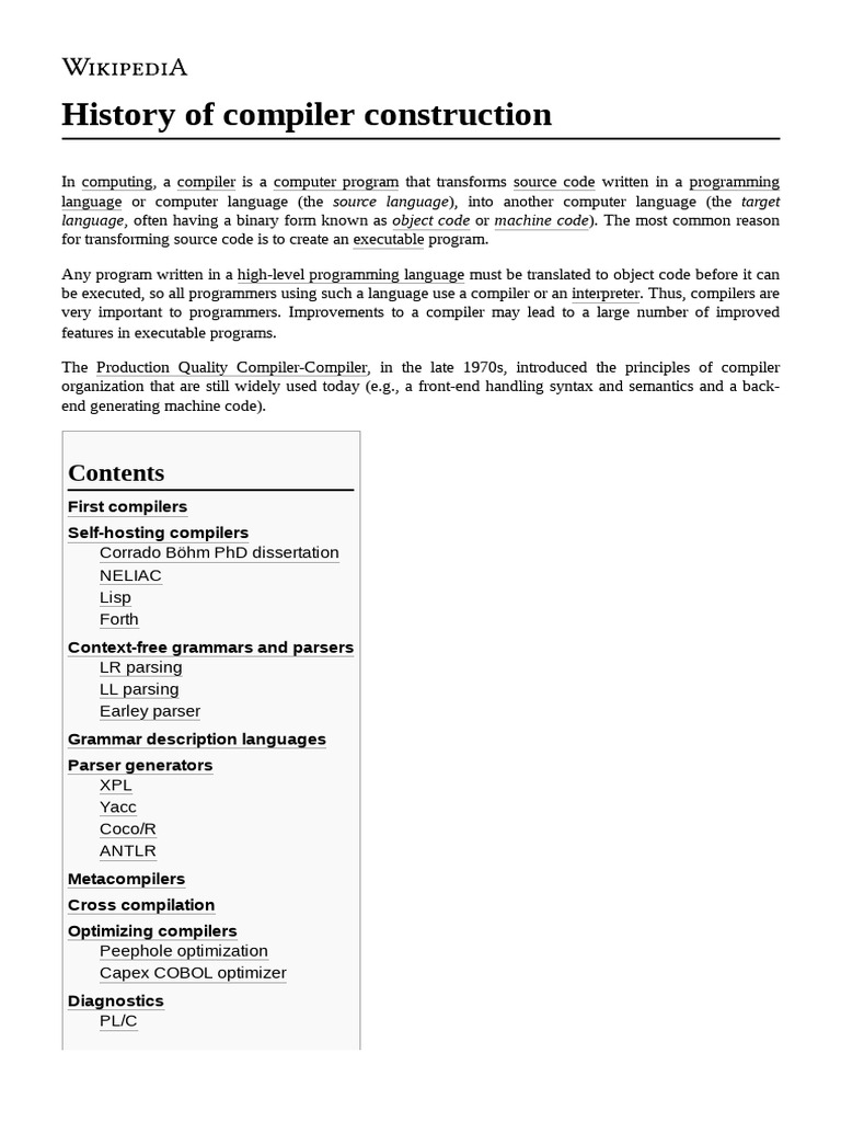 History Of Compiler Construction Pdf Parsing Compiler