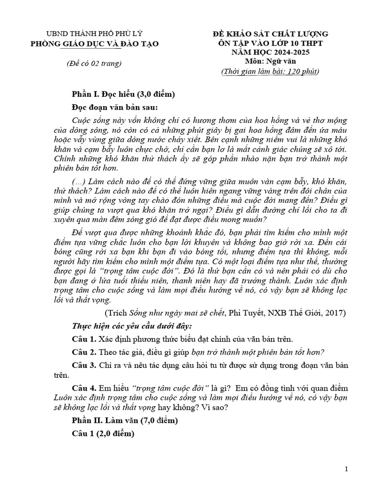 De Ngu Van - Thi Thu Vao 10 | PDF