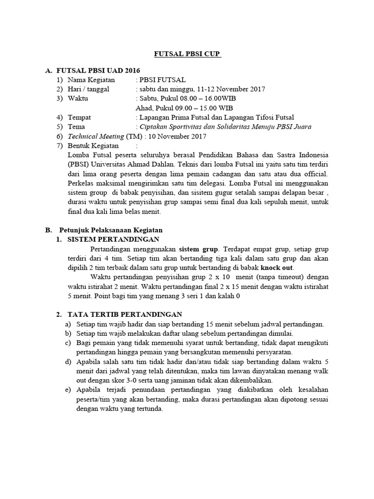 Susunan Acara Futsal Pbsi 1 | PDF