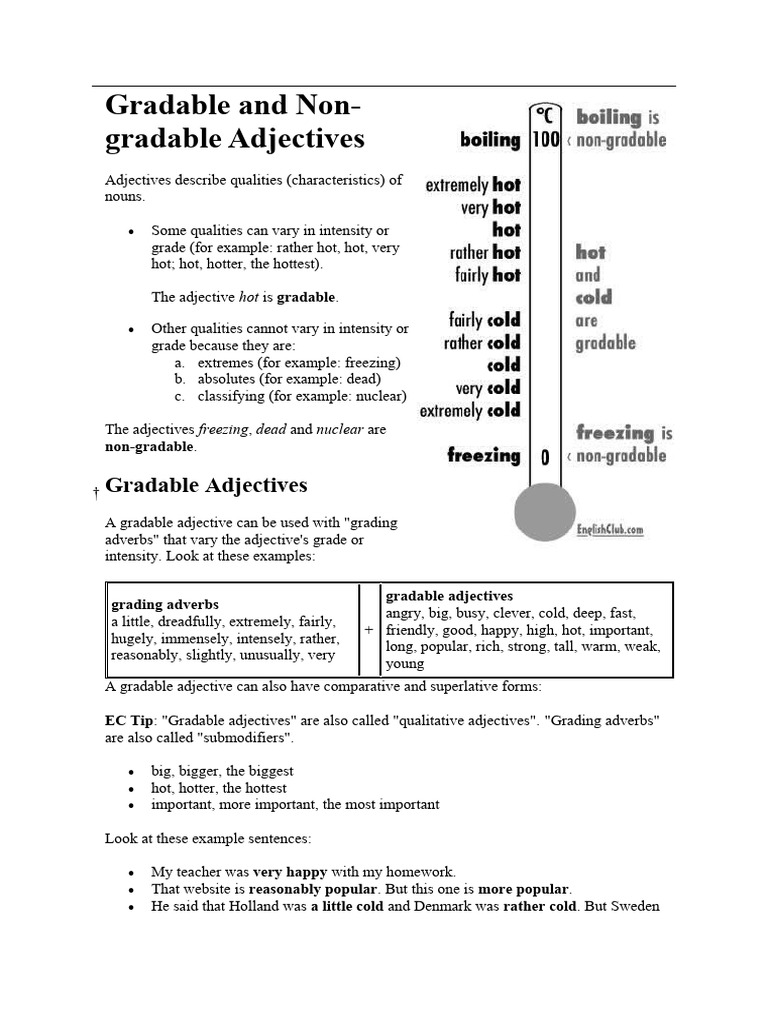 Gradable and Non Gradable | PDF | Adjective | Adverb