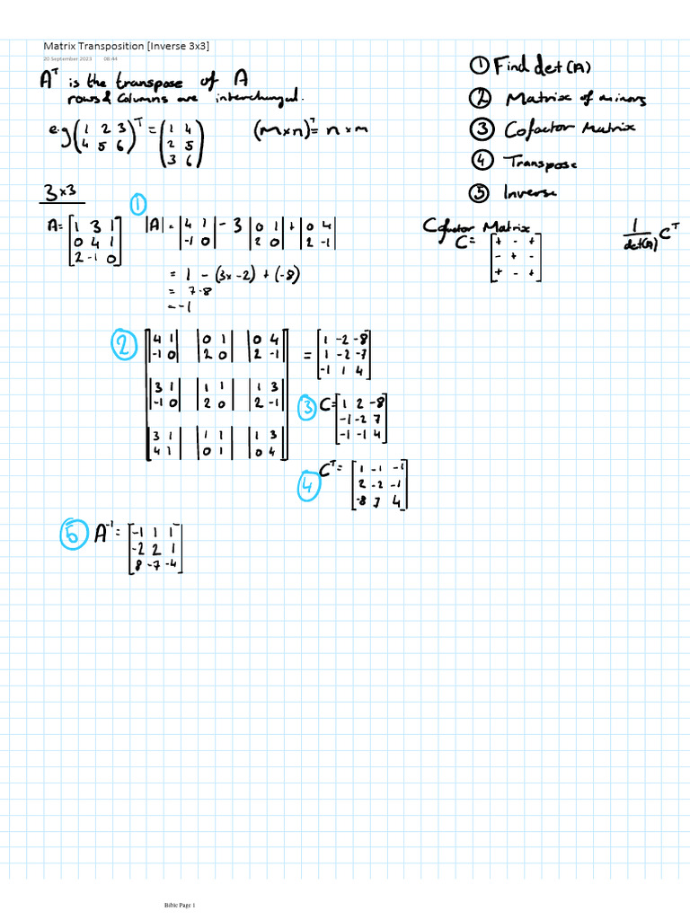 Matrix Transposition (Inverse 3x3) | PDF