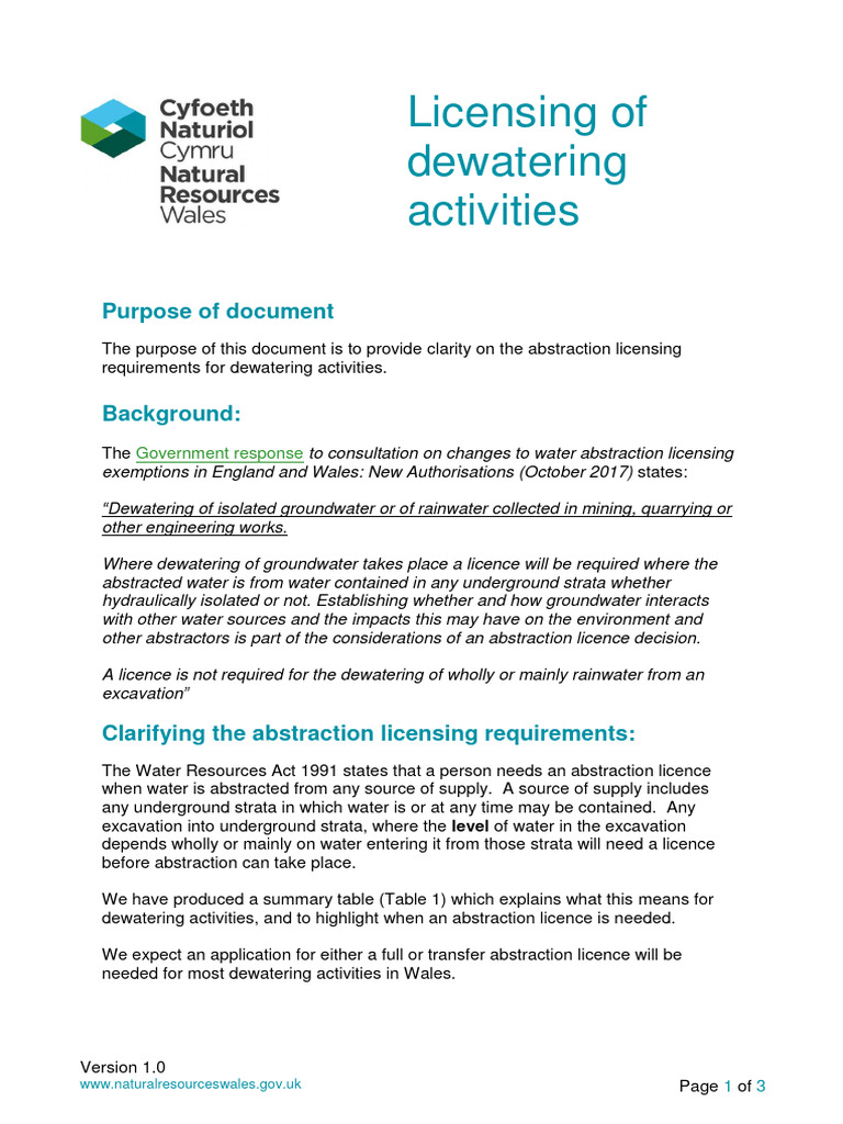 Dewatering Licensing Requirements Guide | PDF | Water | Groundwater