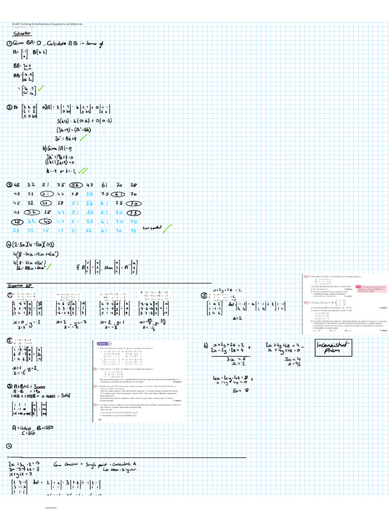 (Ex6F) Solving Simultaneous Equations Via Matrices | PDF