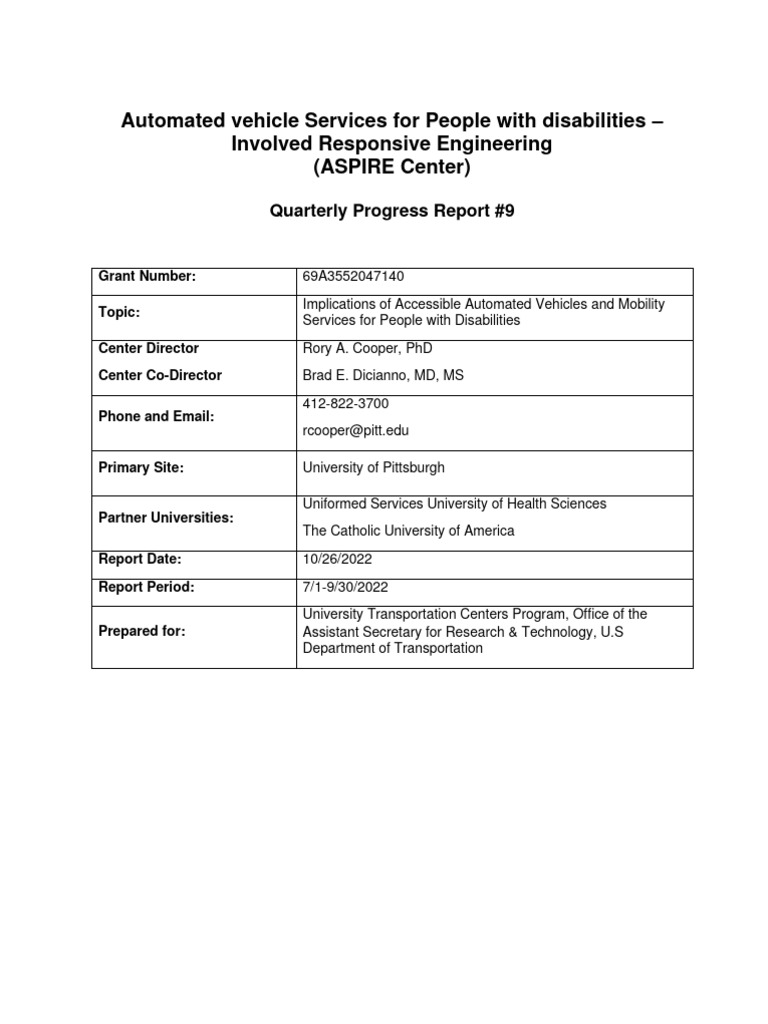 Quarterly Progress Report - ASPIRE Center 10.26.2022 - Q9 | PDF ...