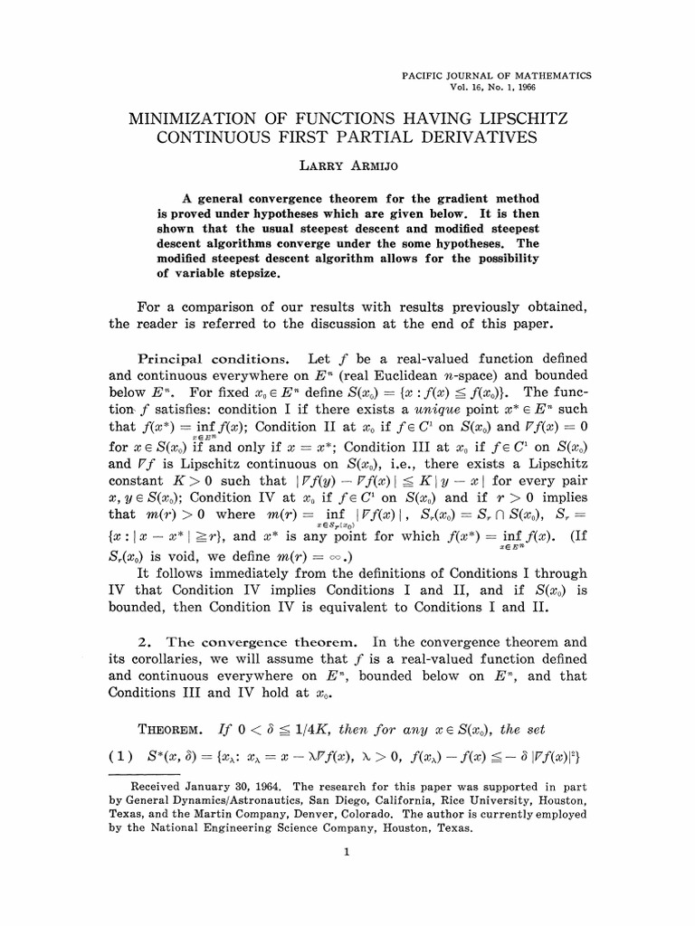 Minimization of Functions Having Lipschitz Continuous First Partial Derivatives | PDF ...