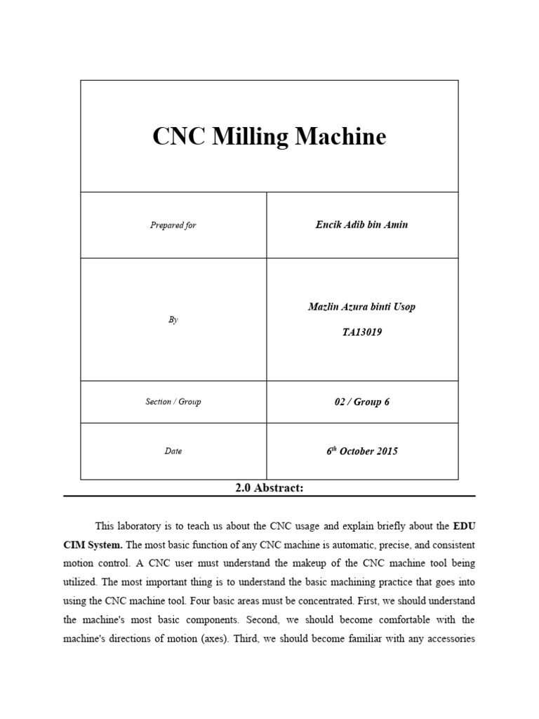 CNC Milling Machine REPORT | PDF | Numerical Control | Machining