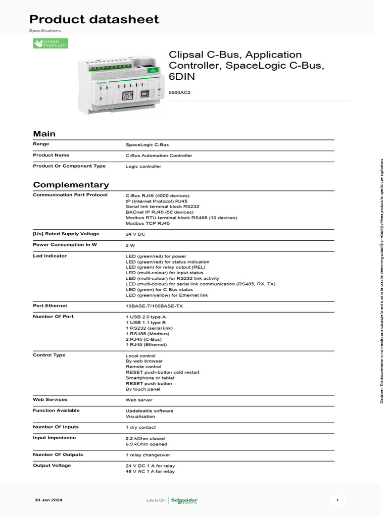 Schneider Electric - SpaceLogic-CBus-Home-Automation-System - 5500AC2 ...