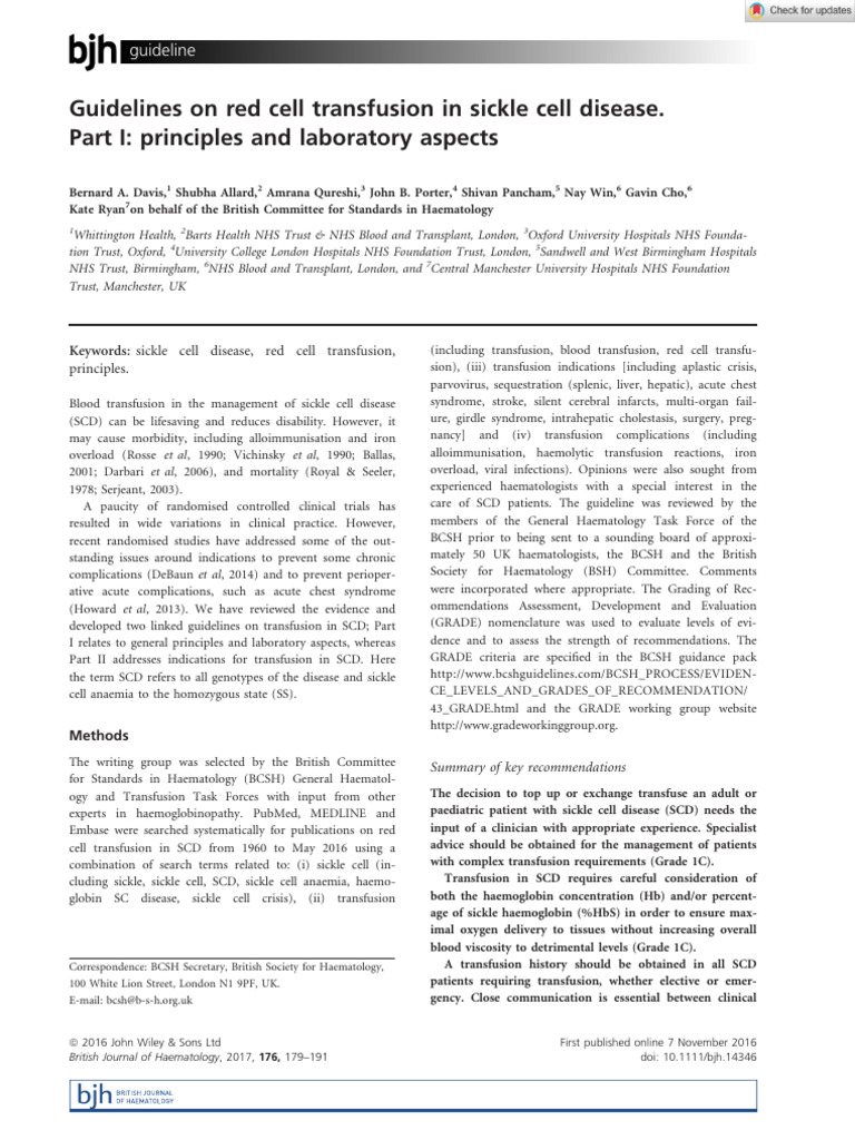 BR J Haematol - 2016 - Davis - Guidelines On Red Cell Transfusion in ...