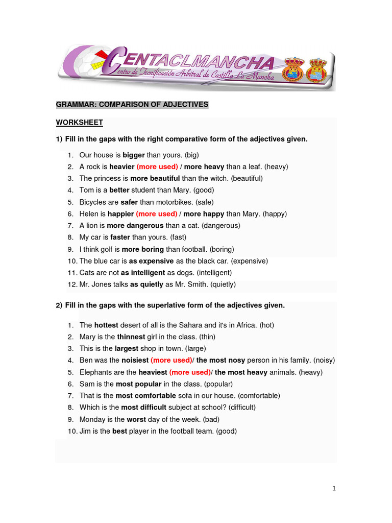18.answer Key-Comparison of Adjectives | PDF