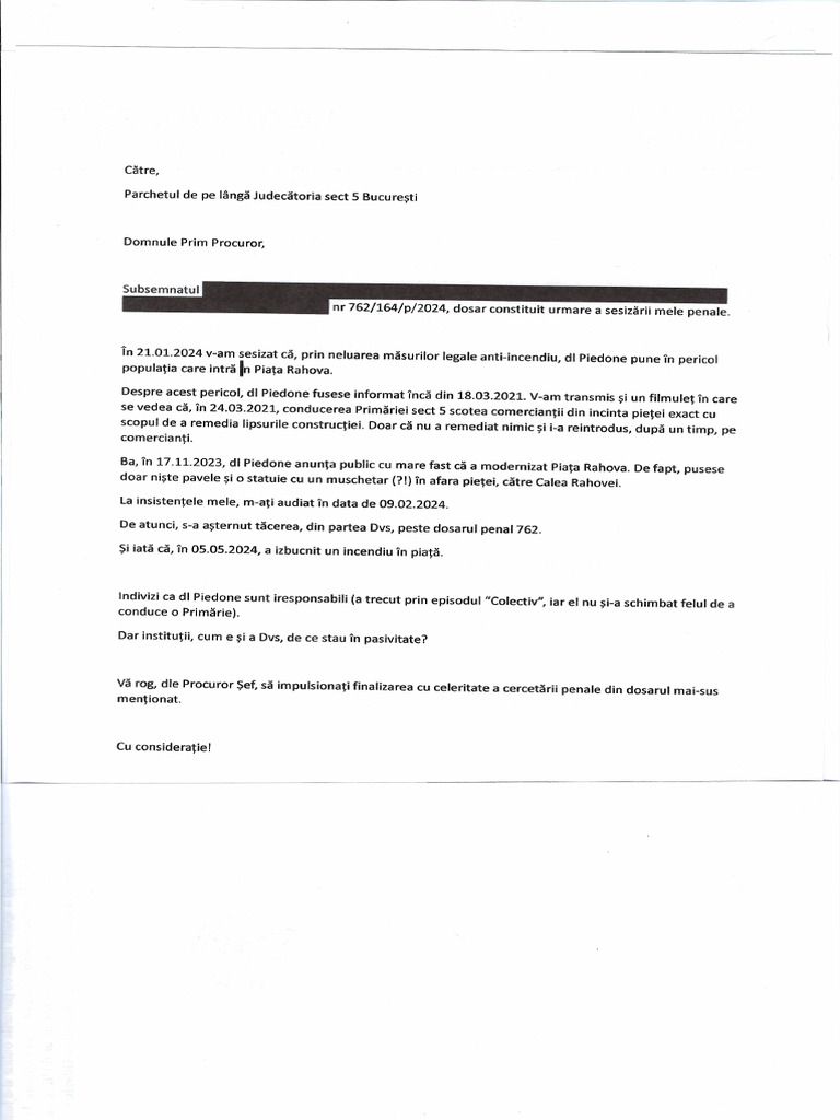 Revenire Mai Plangere Penala PJ 5 Piata Rahova Ianuarie 2024 Blurata | PDF