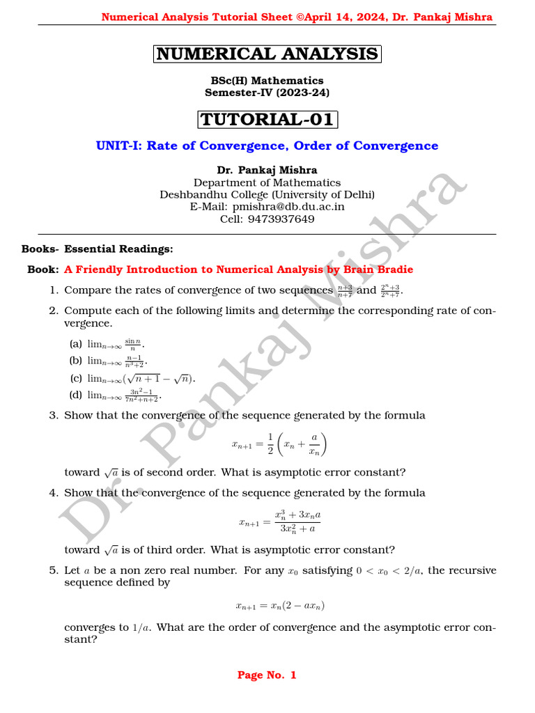 Assignments-Numerical Anlysis (2023-24) | PDF | Analysis | Mathematical Objects