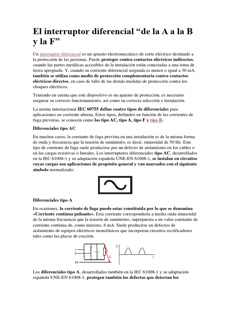 El Interruptor Diferencial | PDF | Corriente eléctrica | Ingenieria Eléctrica
