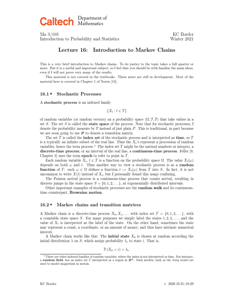 Introduction to Markov Chains Overview | PDF | Stochastic Process ...