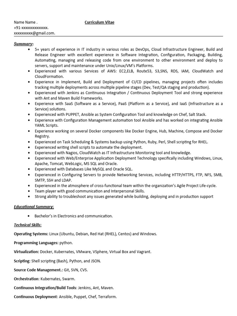 DevOps Resume 13 | Download Free PDF | Cloud Computing | Software Development