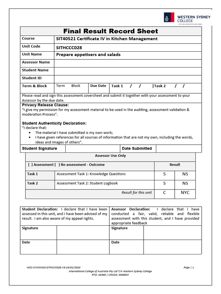 Final Result Record Sheet SITHCCC028 | PDF | Mediation | Appeal