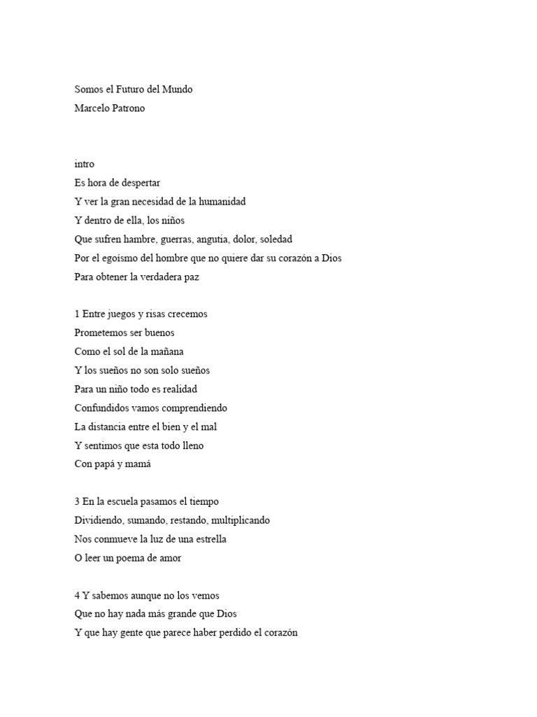 Letra: Somos El Futuro Del Mundo | PDF | Salud y bienestar | Religión y ...