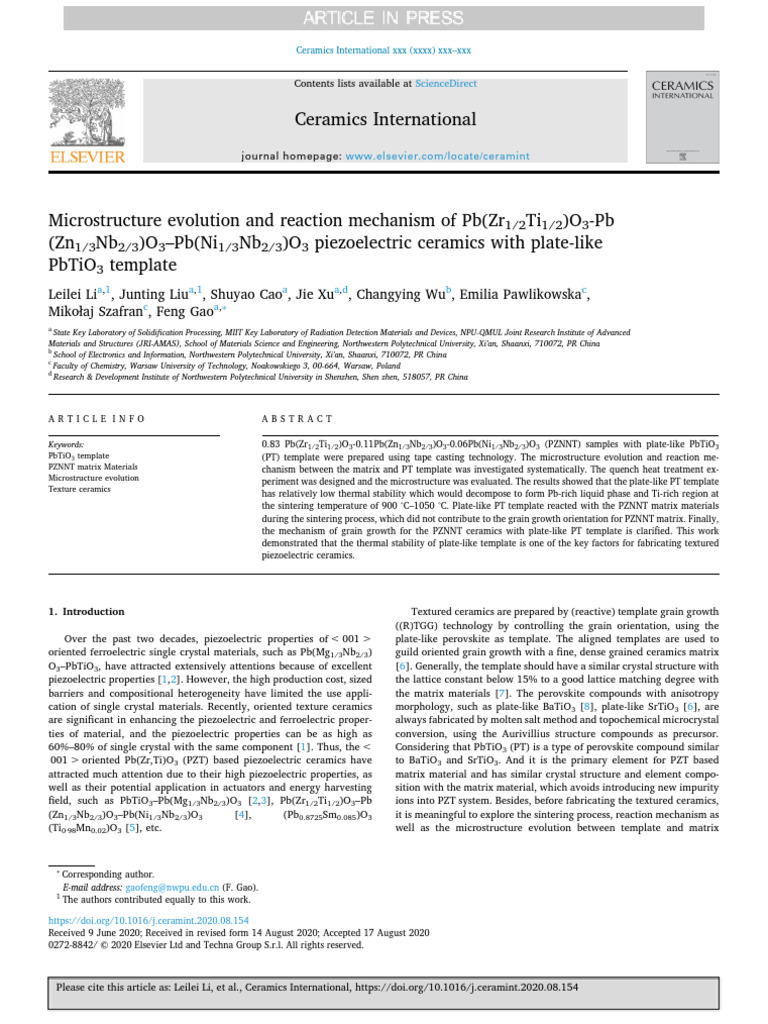 2020 Microstructure Evolution and Reaction Mechanism of PZT PZN PNN ...