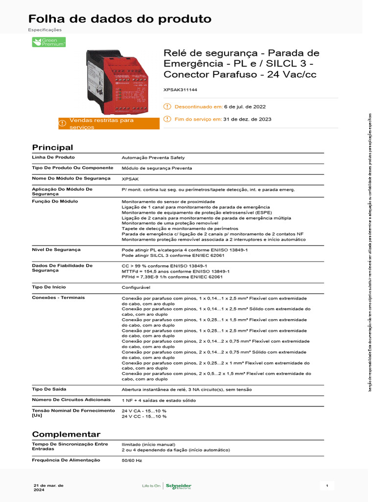Schneider Electric - Preventa-XPS - XPSAK311144 | PDF | Relé ...