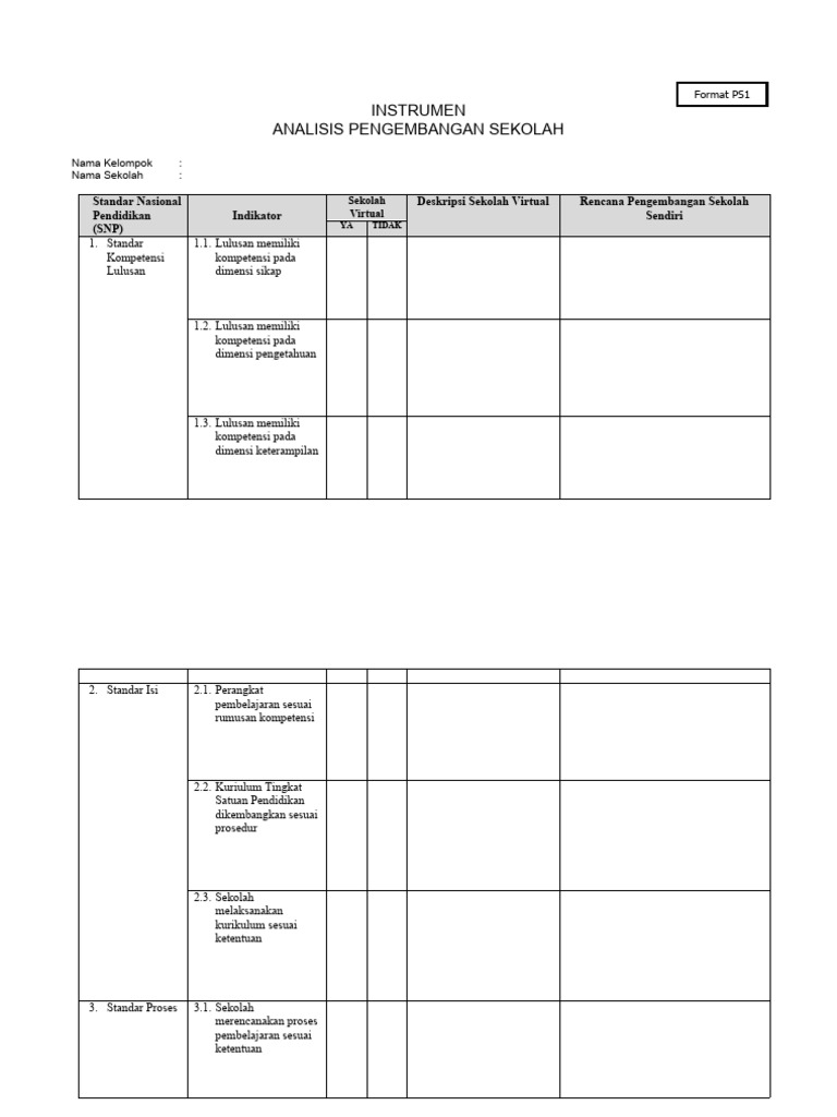 Form PS1 Instrumen 8 SNP | PDF | Karier & Perkembangan