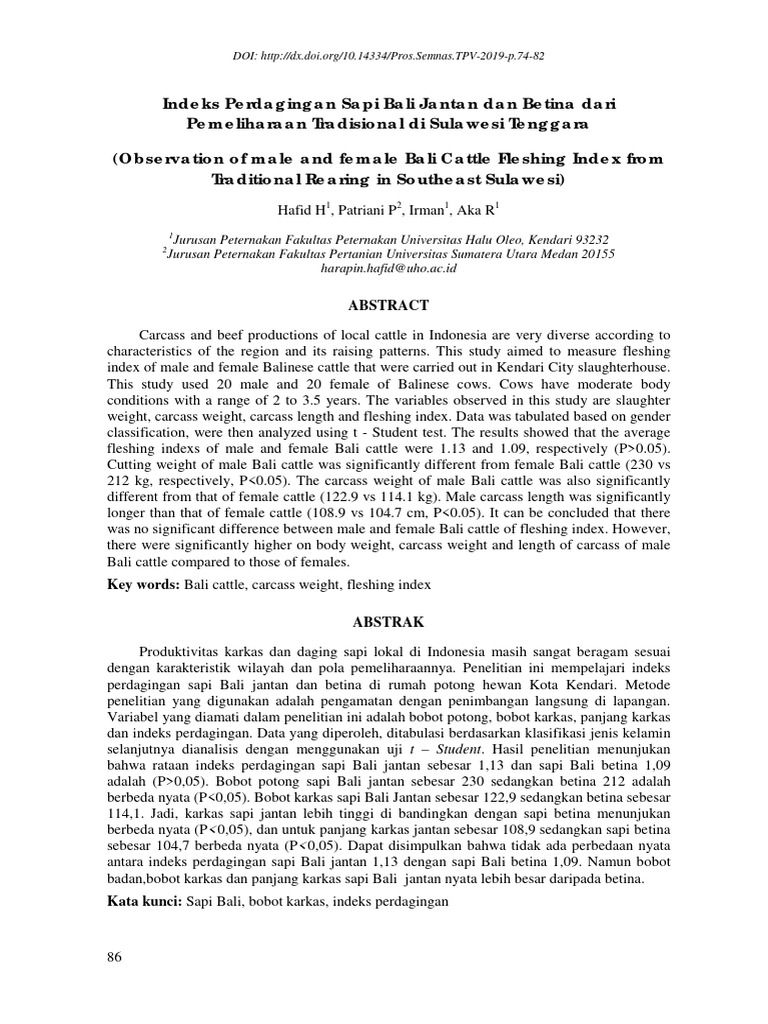 Indeks Perdagingan Sapi Bali Jantan Dan | PDF
