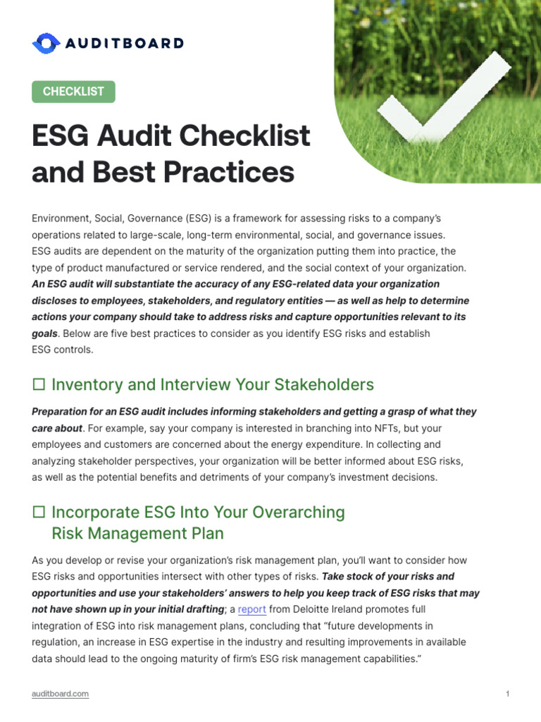 AB AR ESG Audit Checklist | PDF | Economy And The Environment | Economies