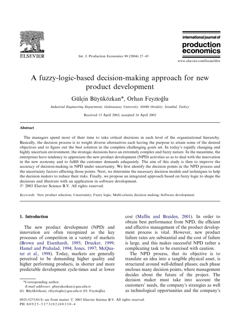 A Fuzzy-Logic-Based Decision-Making Approach For New Product ...