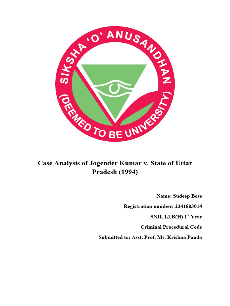 Joginder Kumar v. State of UP: Custodial Rights | PDF | Law