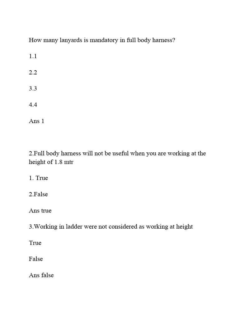 Quiz For Work at Height 1 | PDF | Ladder | Safety