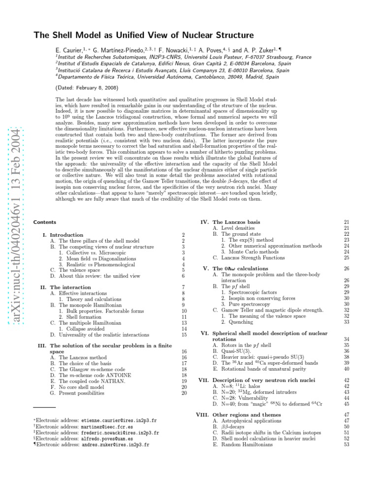 The Shell Model As Unified View of Nuclear Structure | PDF | Nuclear ...