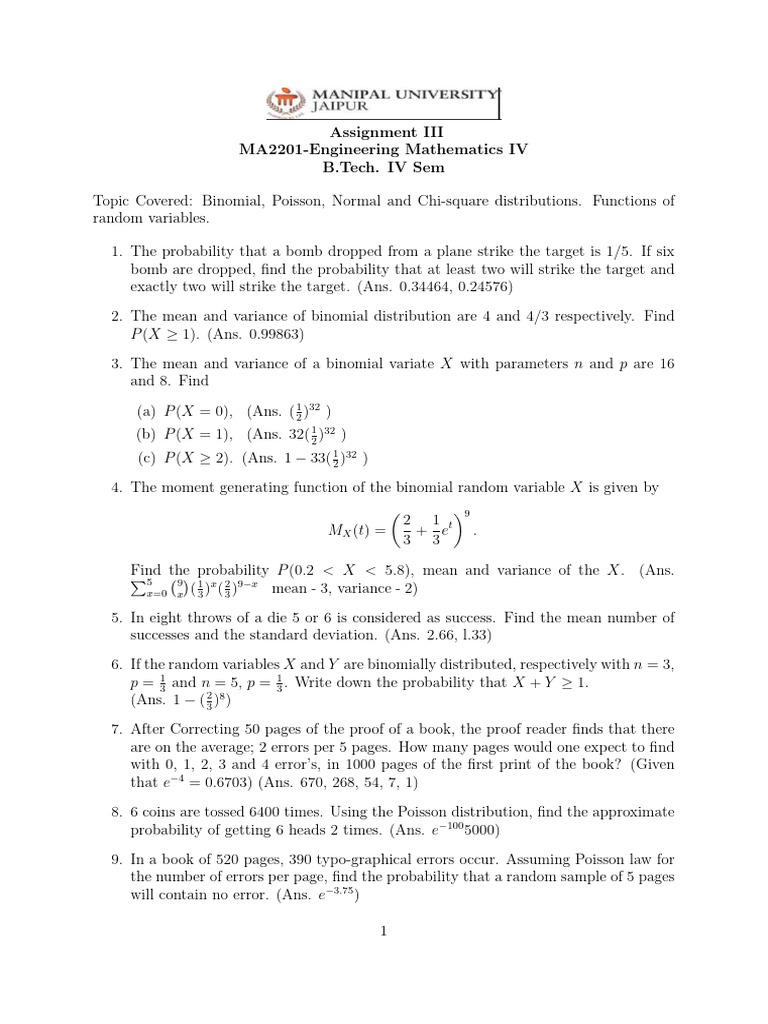 MA2201 Assignment 3 | PDF | Probability Distribution | Chi Squared ...