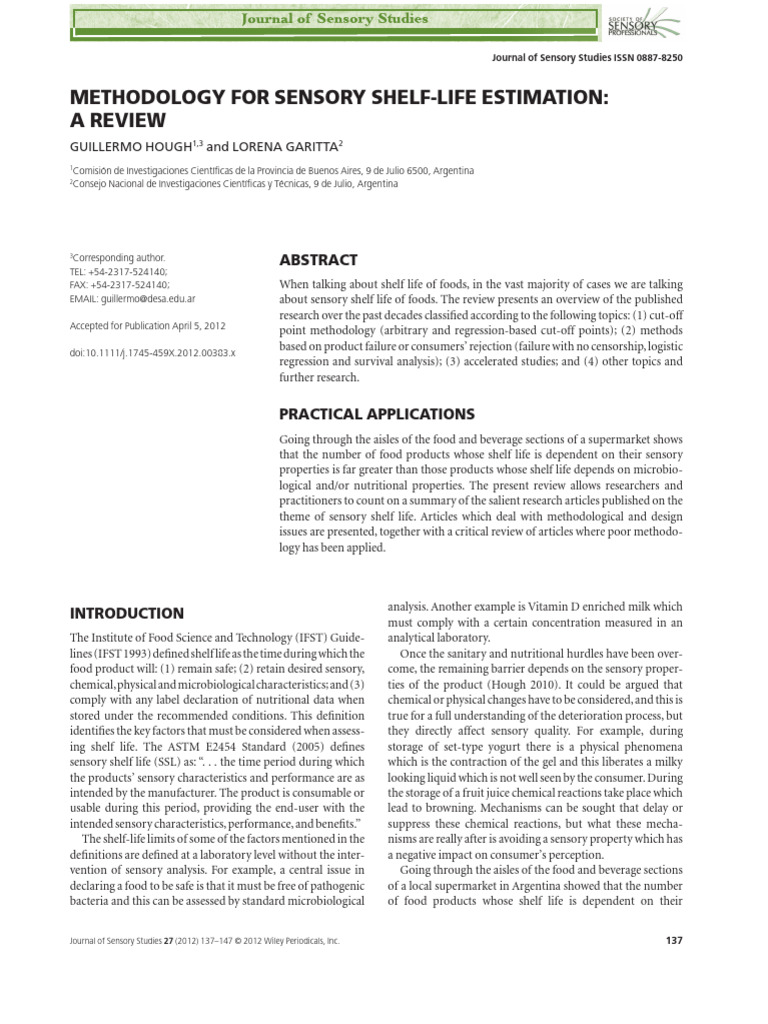 Journal of Sensory Studies - 2012 - HOUGH - METHODOLOGY FOR SENSORY ...