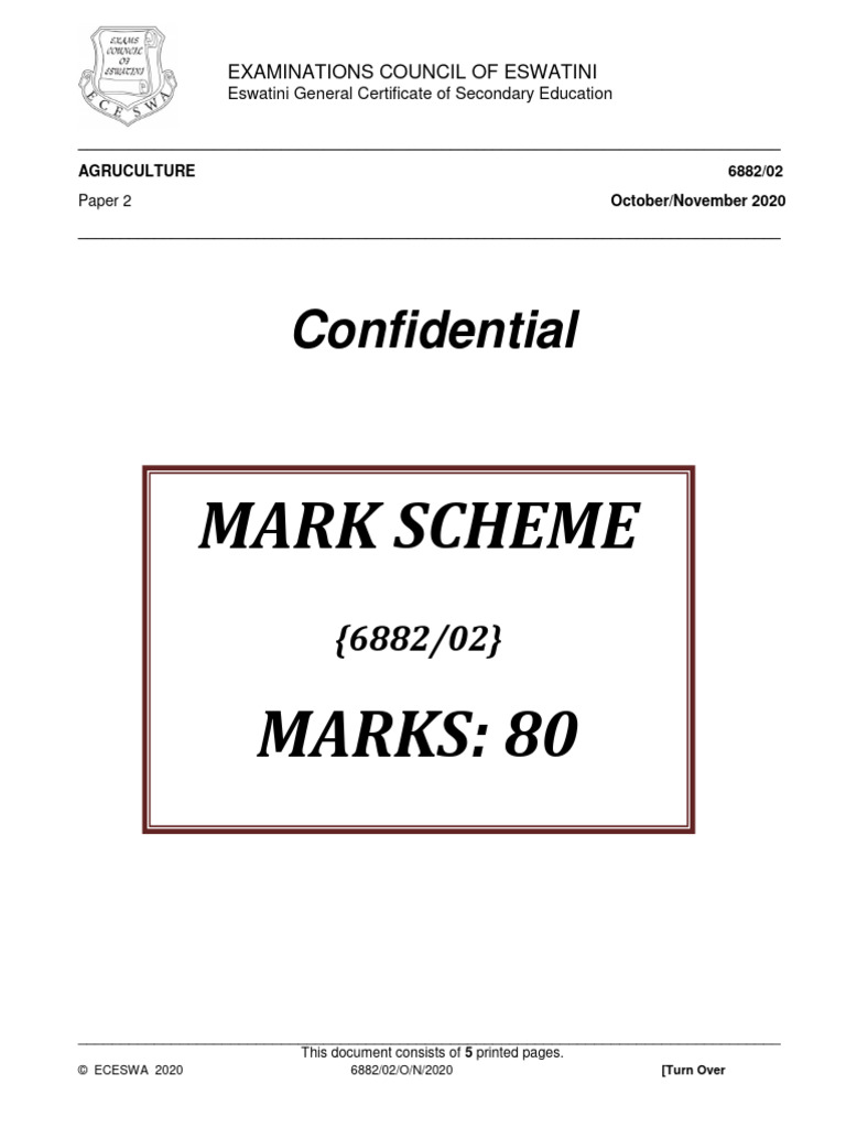 Agriculture Paper 2 Mark Scheme 2020 | PDF | Soil | Tillage